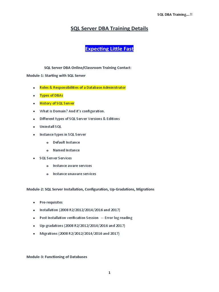 SQL DBA Training1 | PDF | Databases | Microsoft Sql Server