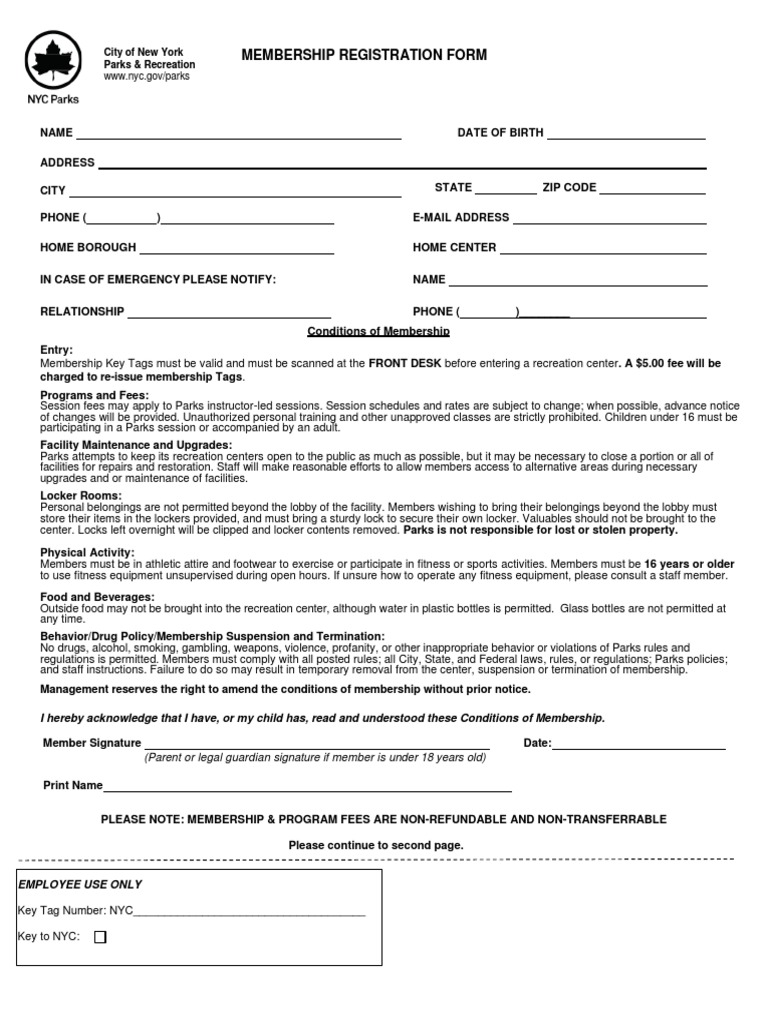 Recreation Center Membership Registration Form | PDF | Indemnity | Justice