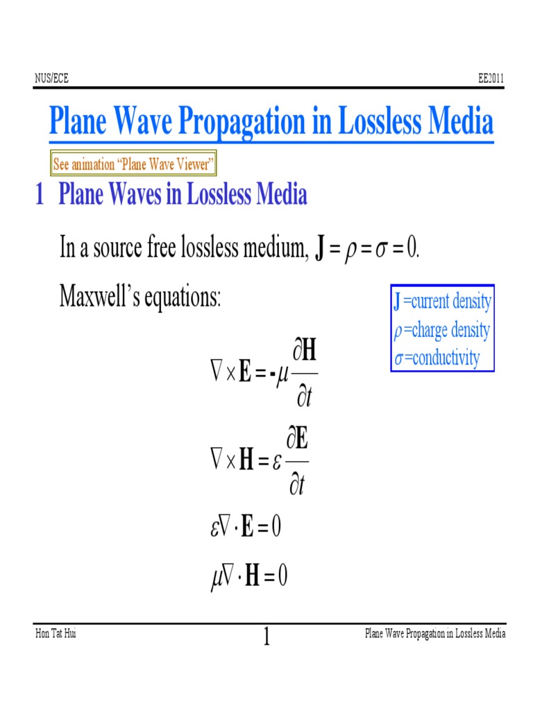 Plane Wave Propagation In Lossless Media Pdf Polarization Waves