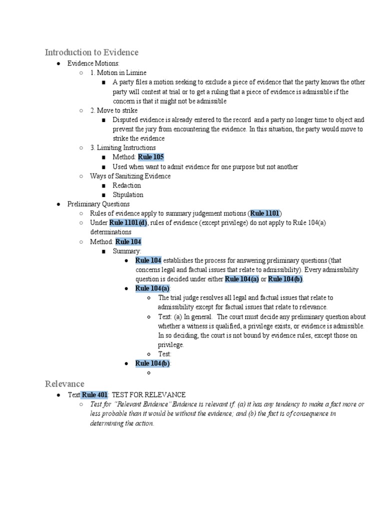 A Comprehensive Guide to Evidence Motions, Preliminary Questions of ...