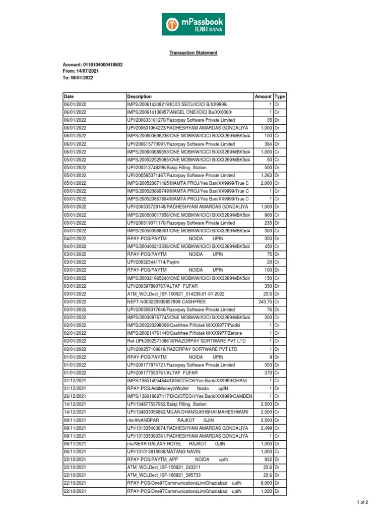 266 Idbi Statement | Download Free PDF | Financial Services Companies ...