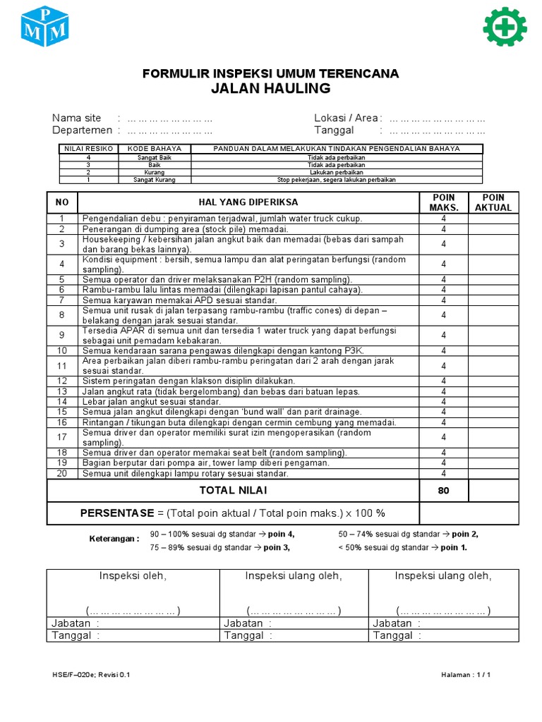 FM - HS - 013 - Inspeksi Lokasi Hauling | PDF