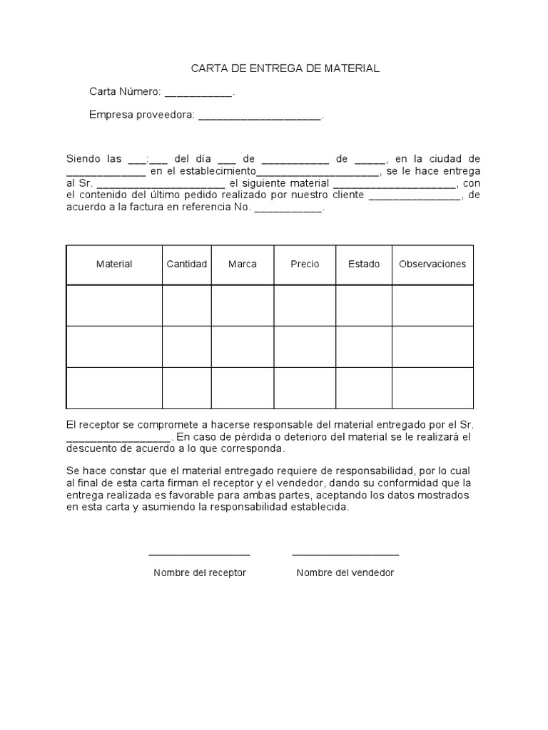 Carta de Entrega de Material | PDF