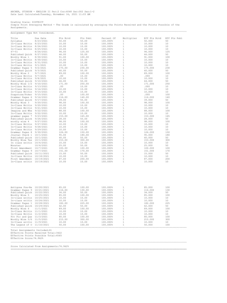 Grade Calculation Details | PDF