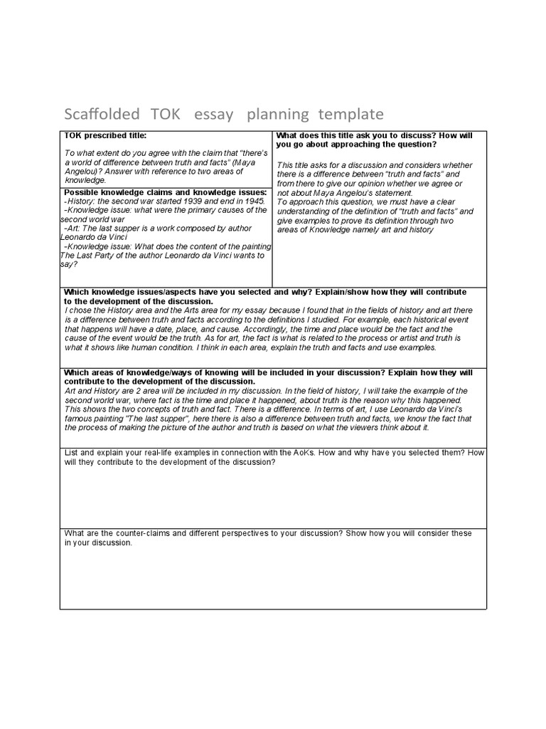 Scaffolded TOK Essay Planning Template | PDF | Truth | Knowledge