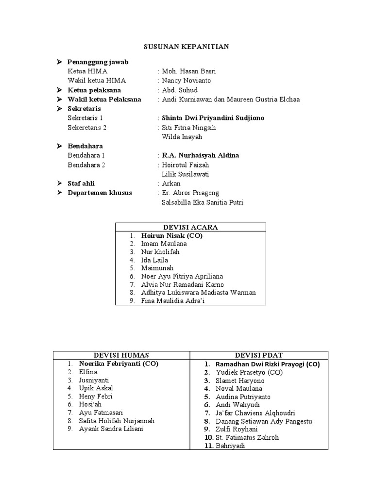 Susunan Kepanitiaan HIMA 2023 | PDF