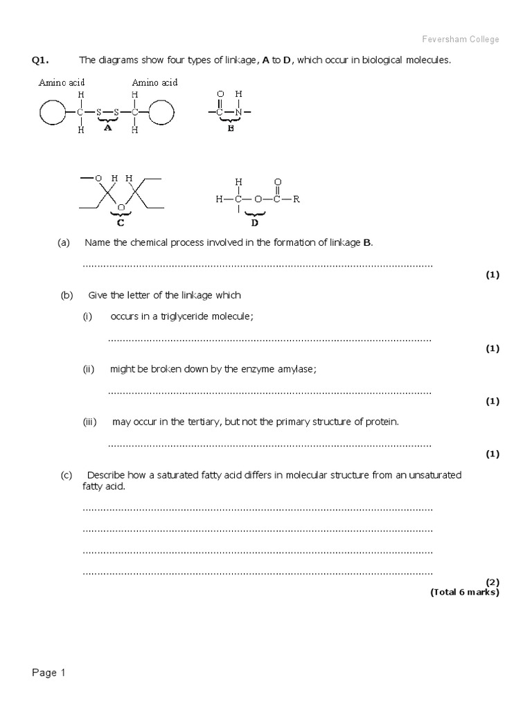 Q1. The Diagrams Show Four Types of Linkage, A To D, Which Occur in ...