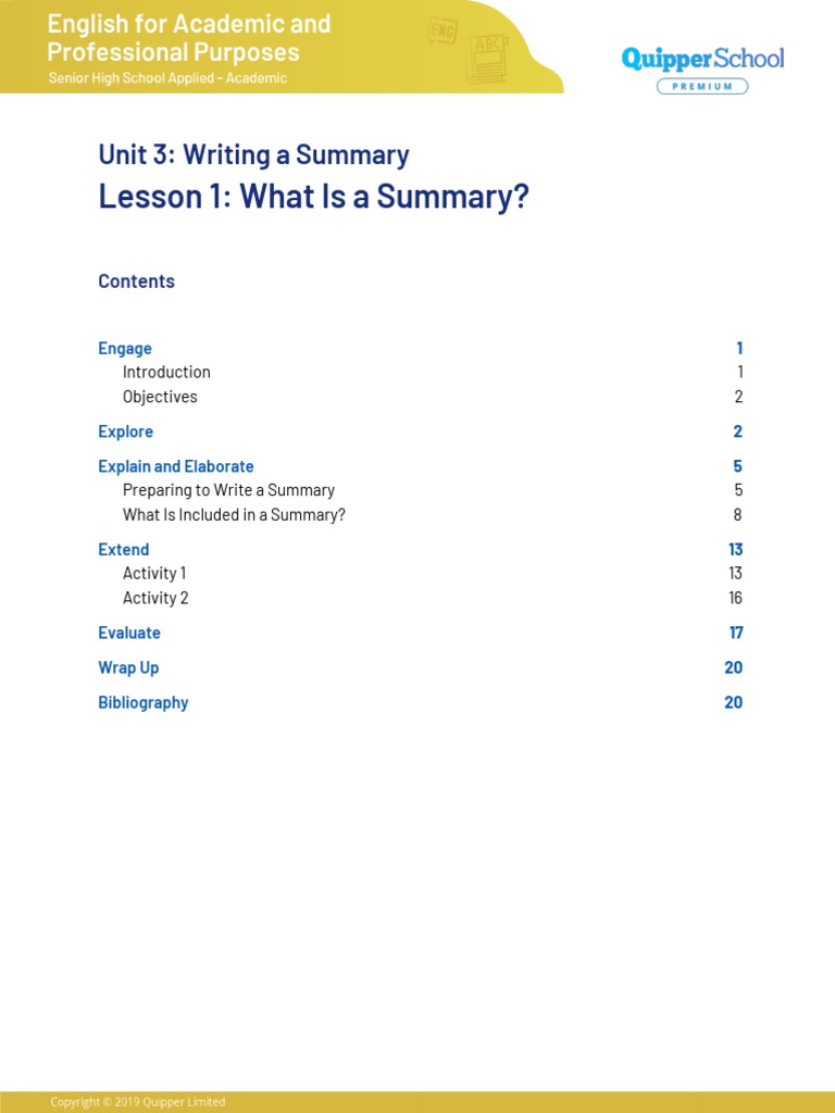PDF (SG) - Eap 11 - 12 - Unit 3 - Lesson 1 - What Is A Summary | PDF ...