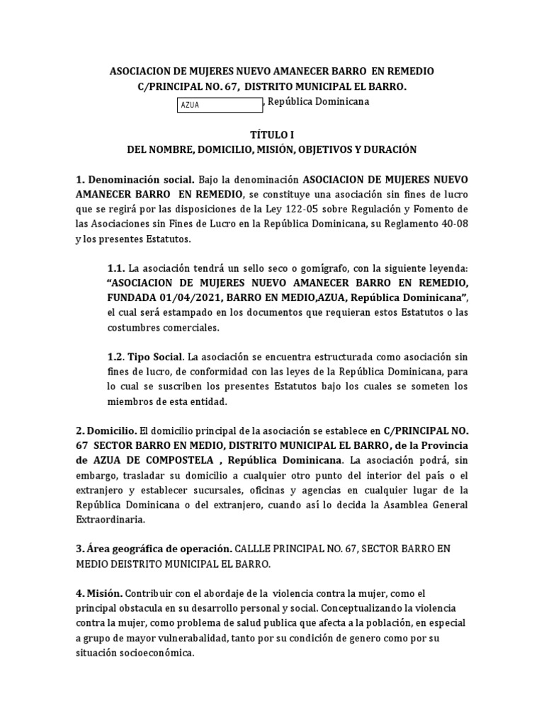 Modelo Estatutos ASFL | PDF | Organización sin ánimo de lucro | Justicia