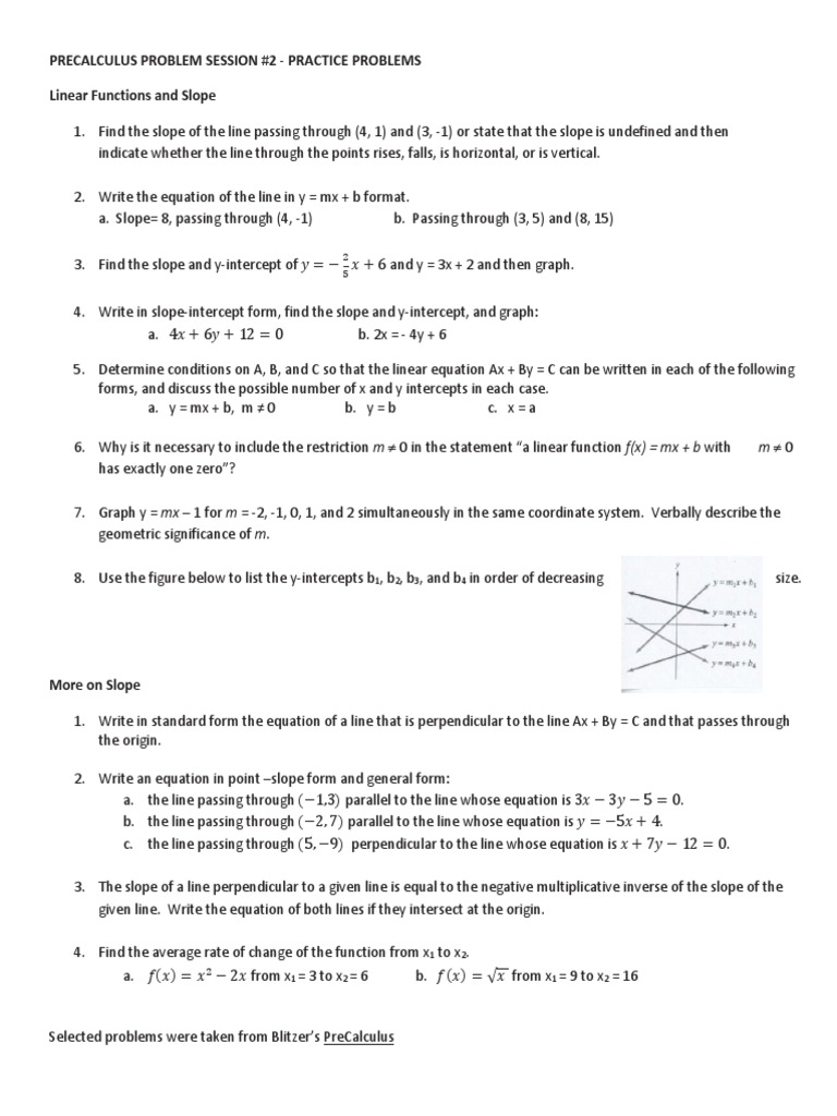 Precalculus Practice Problems: Linear Functions | PDF | Slope ...