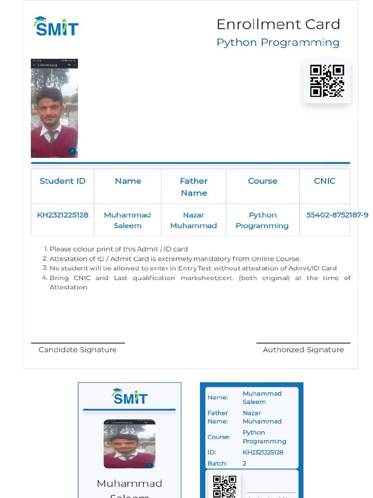 Smit Admit Card | PDF
