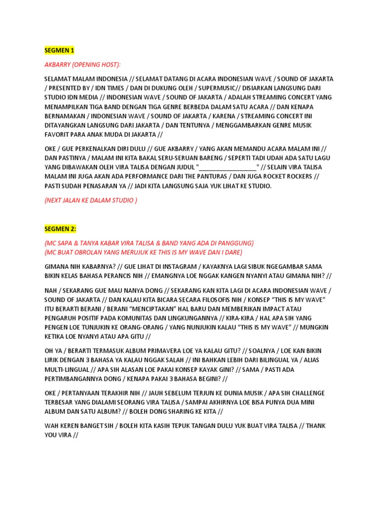 (Rev1) Script MC Rundown Indonesian Wave Sound of Jakarta | PDF