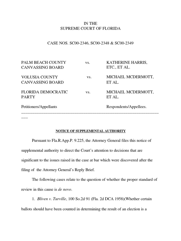 Appellate Court - Florida - Notice of Supplemental Authority - Example ...
