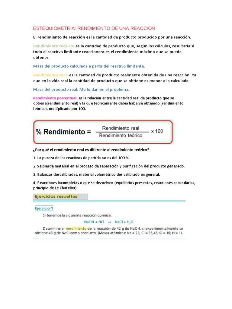 Quimica Rendimiento | PDF