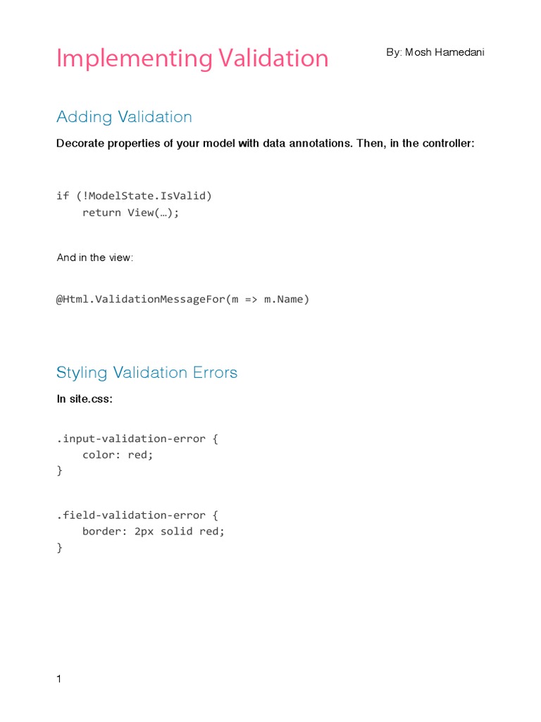 Implementing Validation Cheat Sheet | PDF