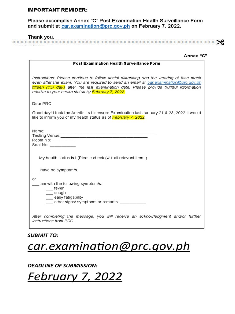 Submit PRC Annex C Health Form | PDF | Career & Growth | Finance ...
