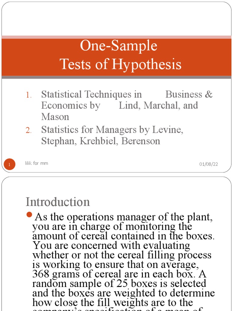 One-Sample Tests of Hypothesis | PDF | Statistical Significance | Type ...