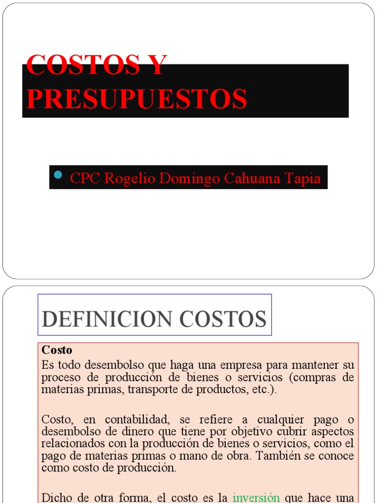Costos y Presupuestos | PDF | Costo | Presupuesto