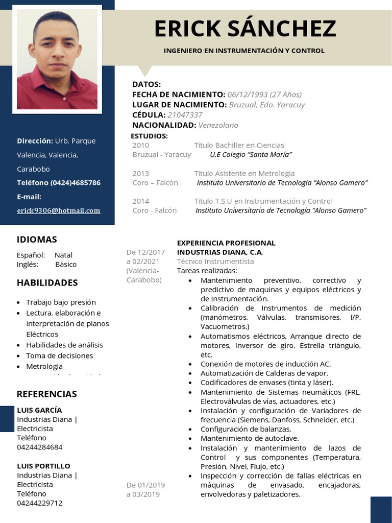 Currículo Erick | PDF | Electricista | Ingenieria Eléctrica
