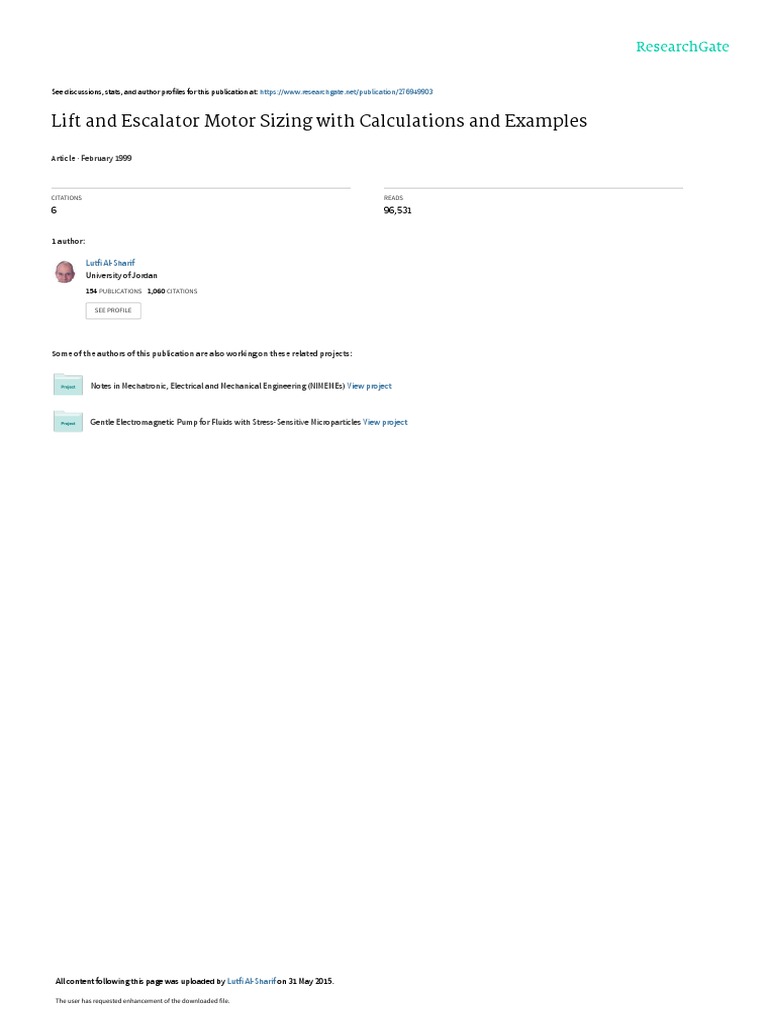 Lift and Escalator Motor Sizing With Calculations and Examples | PDF ...