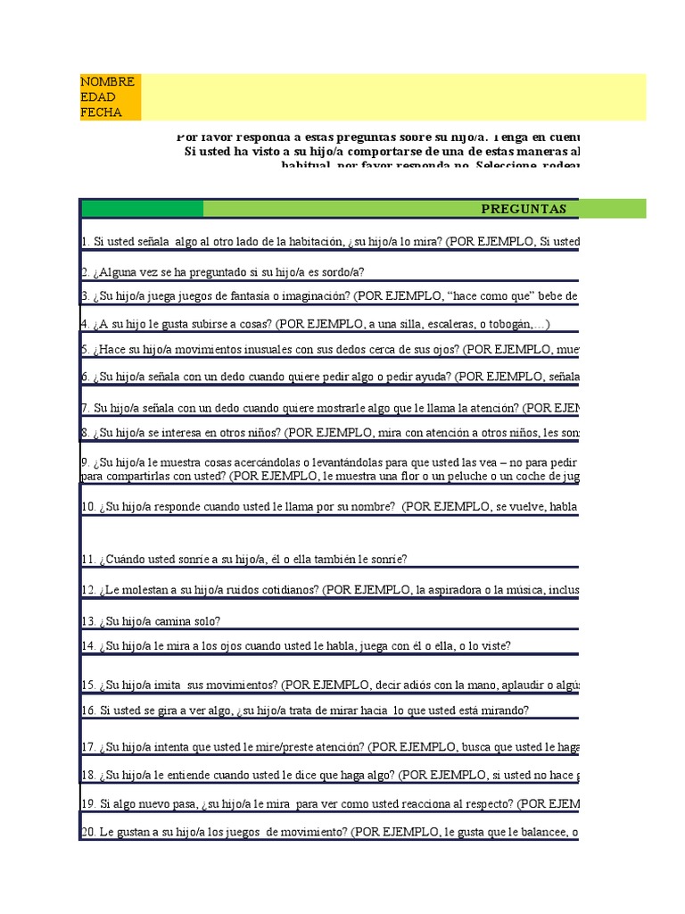 Test de M CHAT R Descarte de Autismo | PDF