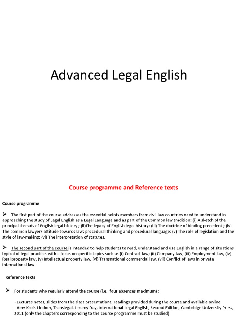 Advanced Legal English 2018-2019 | PDF | Precedent | Equity (Law)