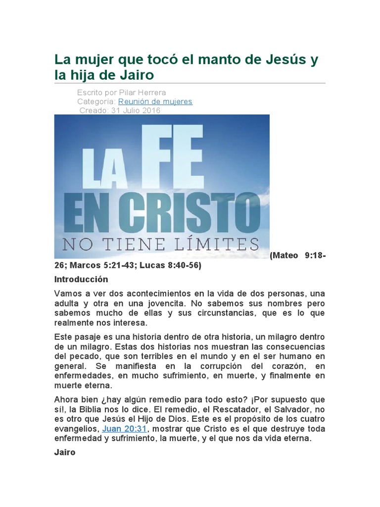 La Hija De Jairo Y La Mujer Que Toco El Manto De Jesus 4 🌟