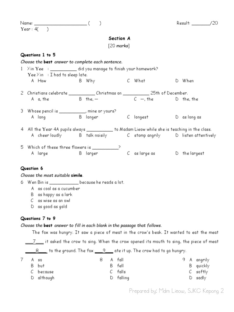 Year 4 Comprehension (2019) | PDF | Malaysia