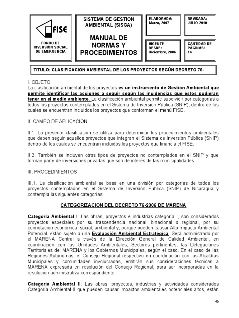 Clasion Ambiental Proyectos Del Nuevo Fise y El Decreto 76-2006 | PDF ...