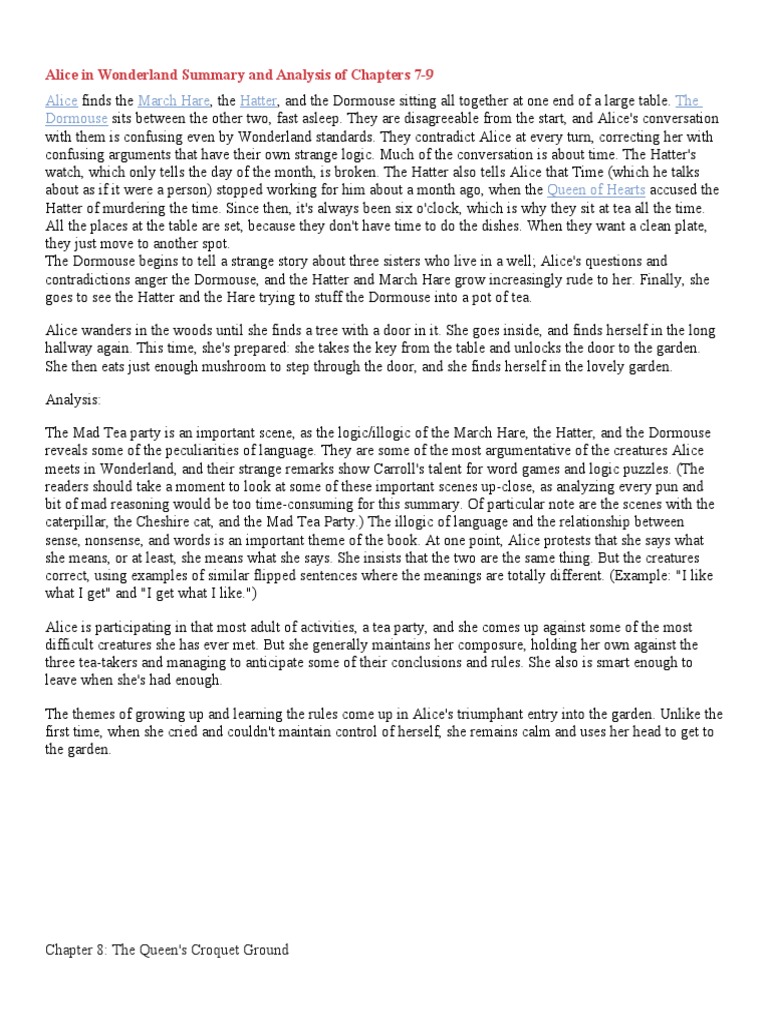 Alice in Wonderland Summary and Analysis of Chapters 7 | PDF | Alice's ...