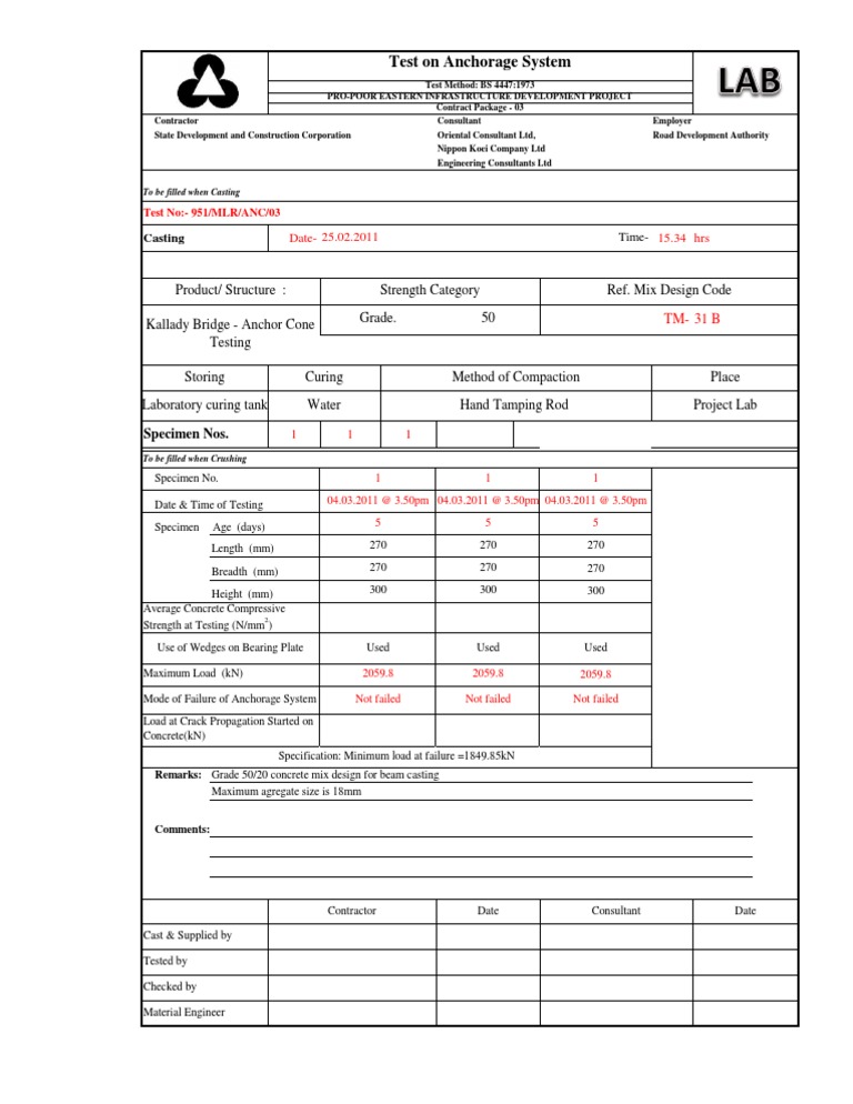 Anchorage Test | PDF | Precast Concrete | Concrete