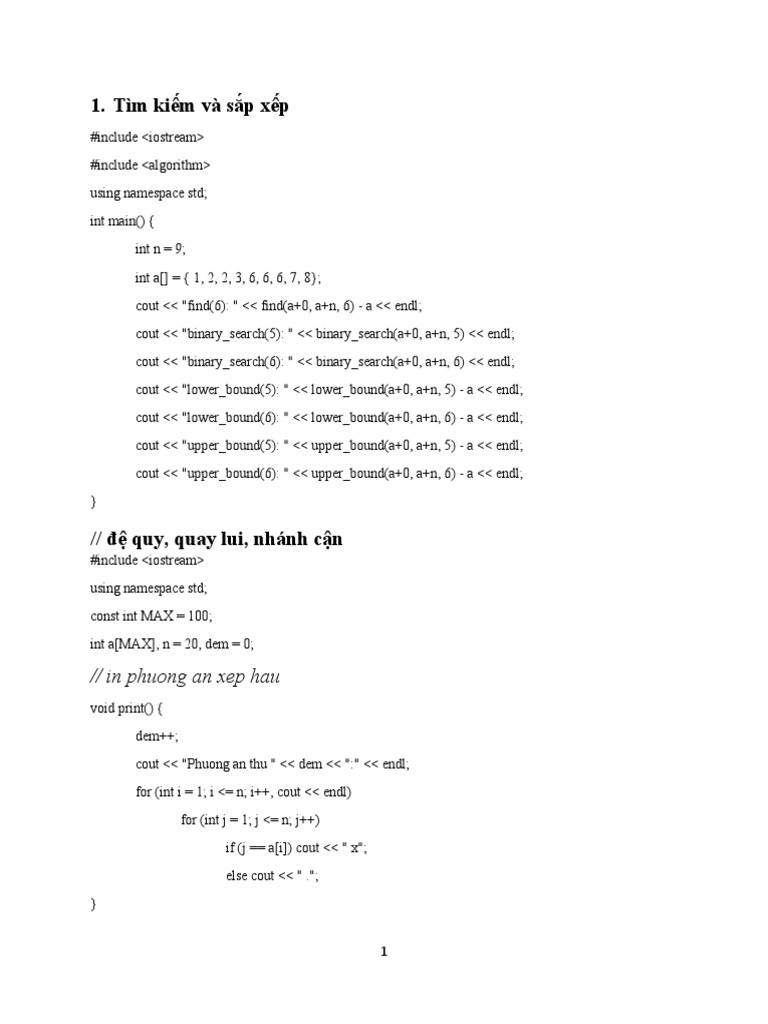1. Tìm kiếm và sắp xếp: // in phuong an xep hau | PDF | Namespace | Computer Programming