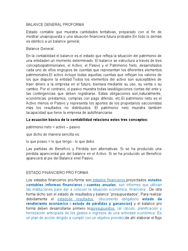 Balance General Proforma | PDF | Hoja de balance | Contabilidad