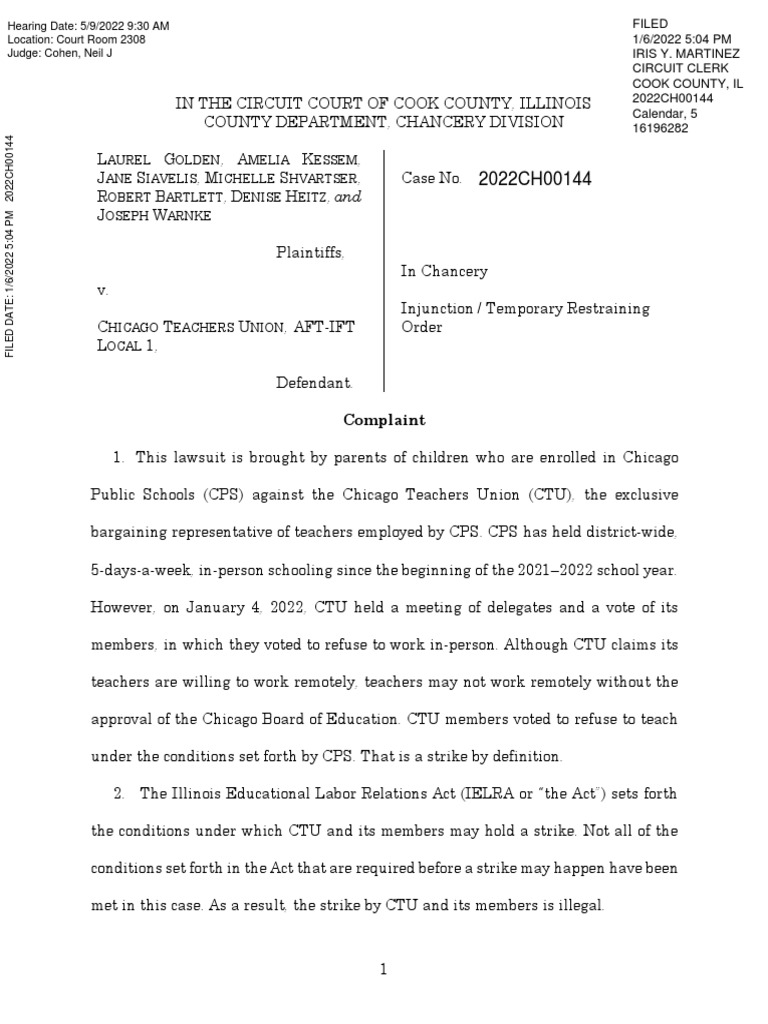 2022 01 06 Golden v. CTU Complaint | PDF | Strike Action | Employment