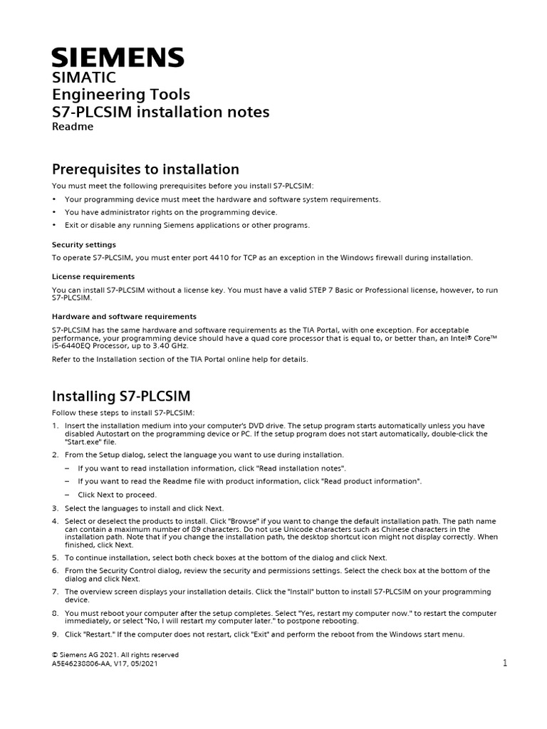 Simatic Engineering Tools S7 Plcsim Installation Notes Pdf Command