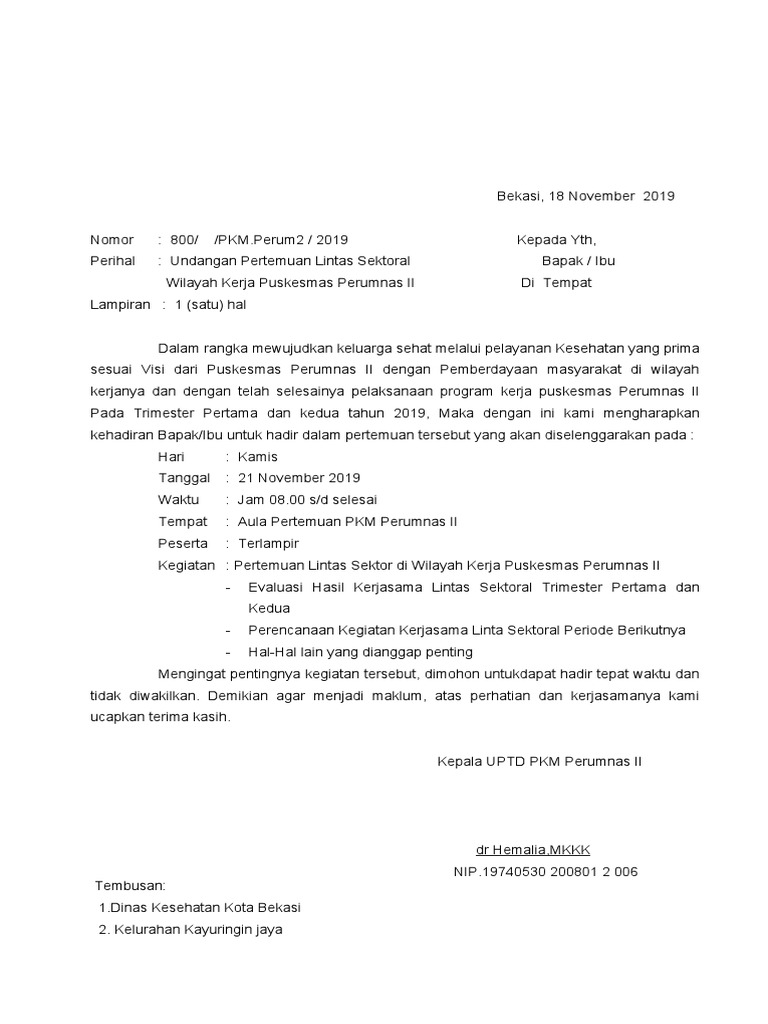Surat Undangan Pertemuan Kader 2019 | PDF