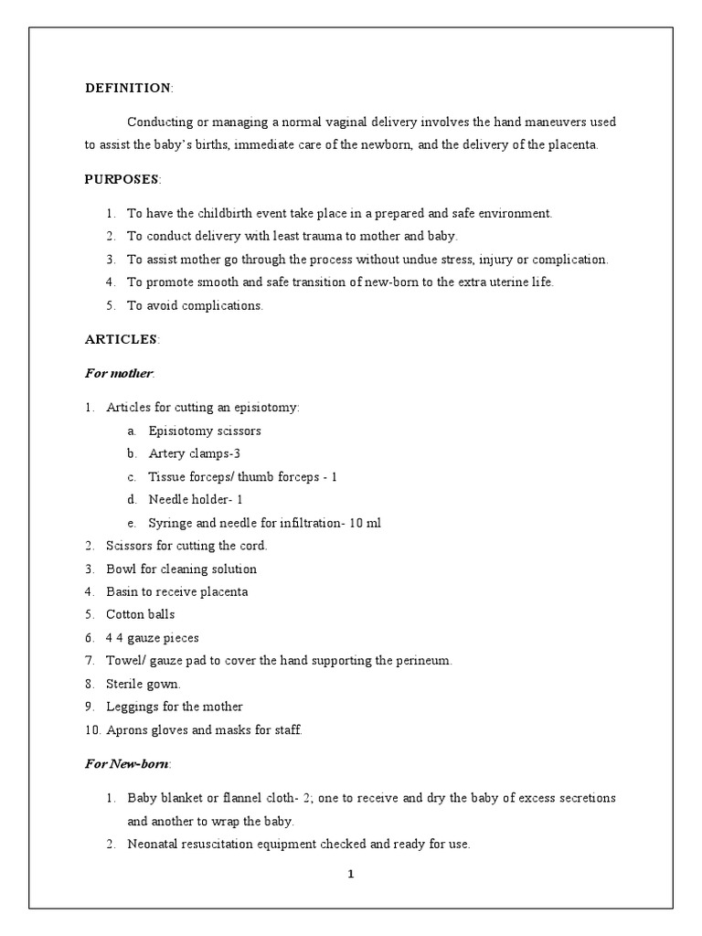 A Comprehensive Guide to Conducting a Normal Vaginal Delivery | PDF ...