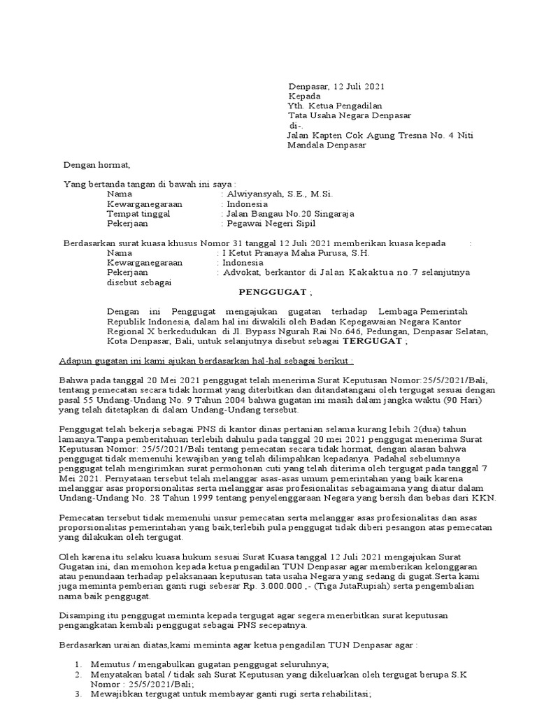 Contoh Surat Gugatan Ktun | PDF