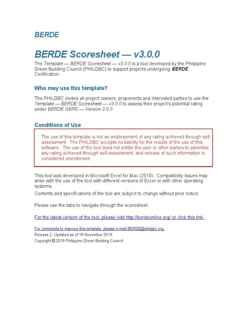 Berde Score Sheet Template | PDF | Green Building | Natural Environment