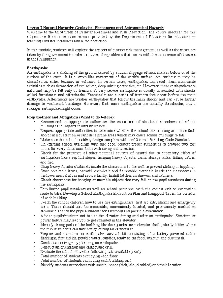 Lesson 3 Natural Hazards Geological Phenomena and Astronomical Hazards ...