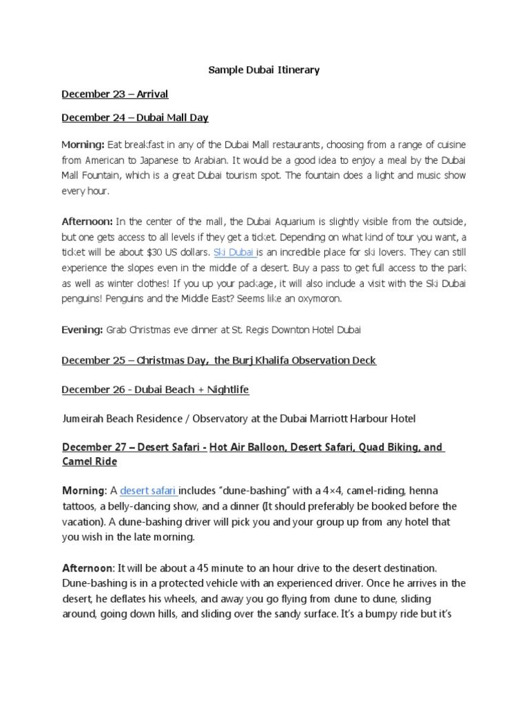 Sample Dubai Itinerary | PDF | Dubai