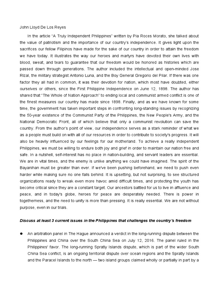 Discuss at Least 3 Current Issues in The Philippines That Challenges ...