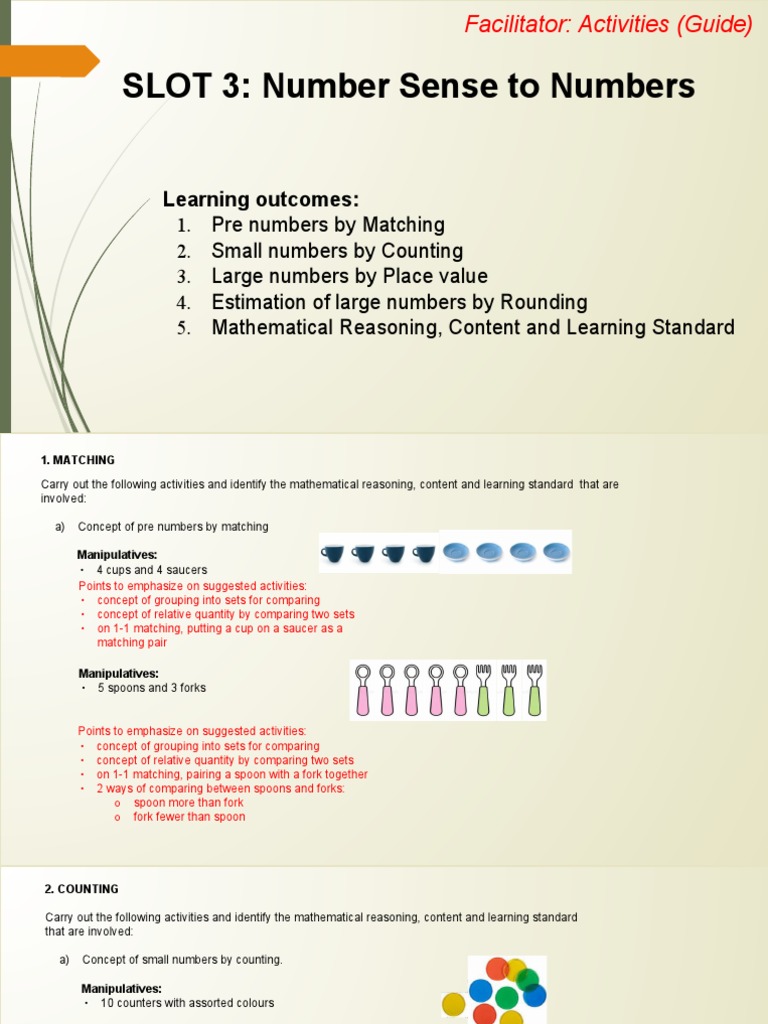 SLOT 3: Number Sense To Numbers: Facilitator: Activities (Guide) | PDF ...