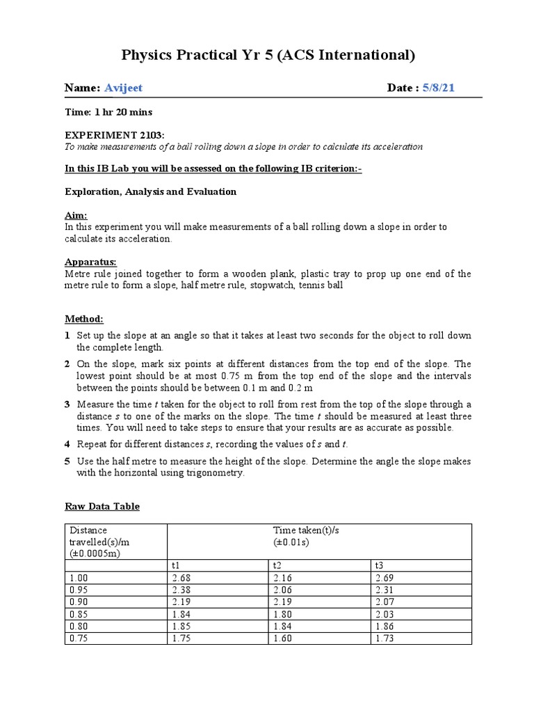 Measuring Acceleration of a Rolling Ball | PDF | Observational Error ...
