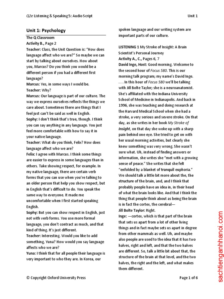 Unit 1: Psychology: Q2e Listening & Speaking 5: Audio Script | PDF ...