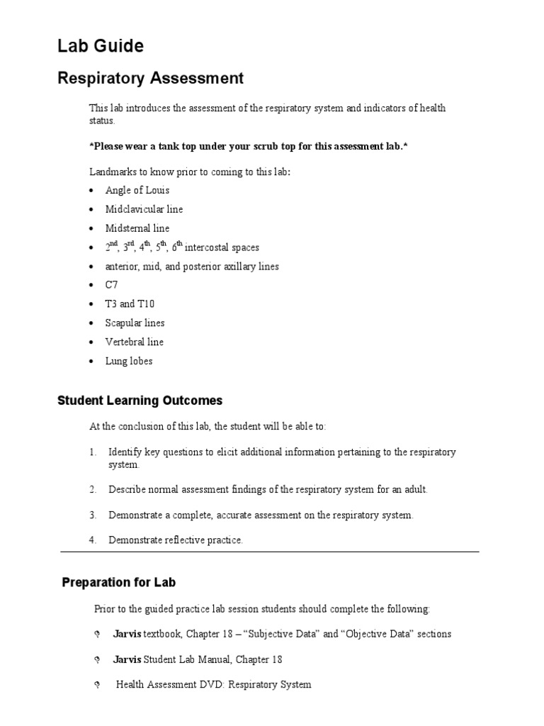 Lab Guide: Respiratory Assessment | PDF | Lung | Thorax