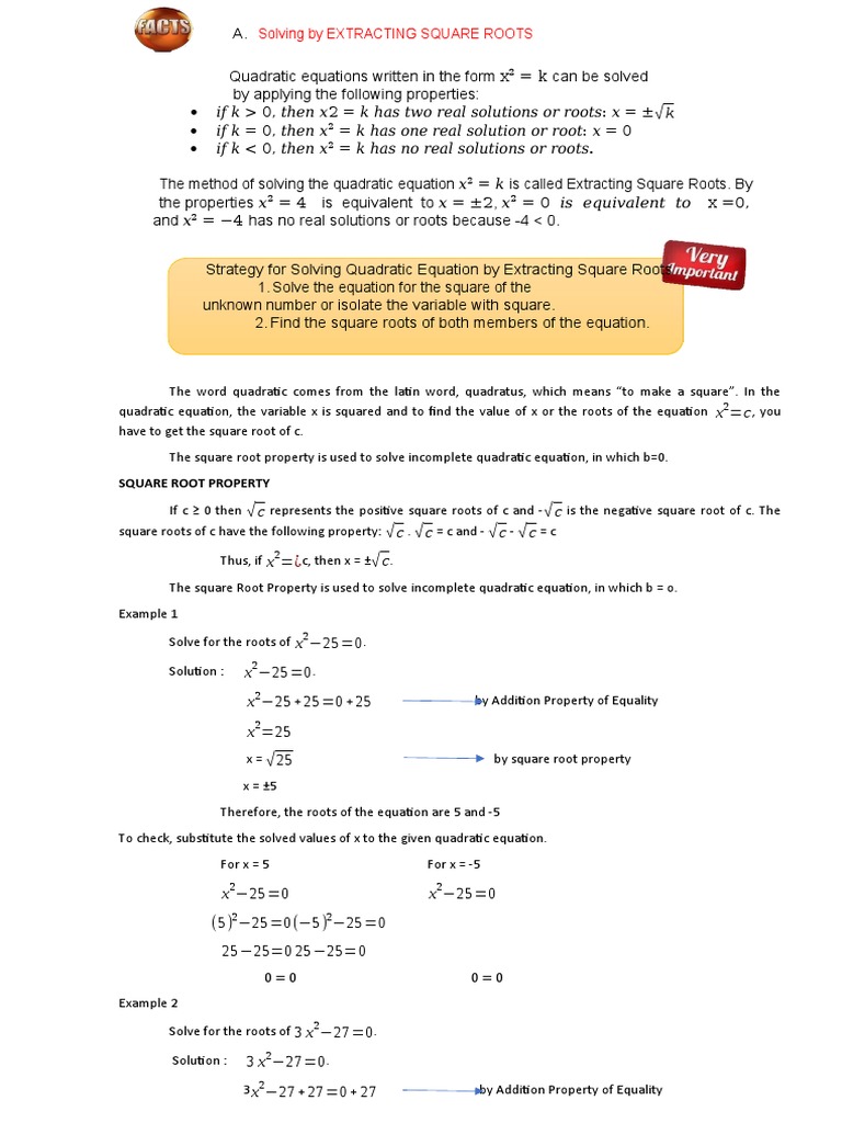 Solving Quadratic Equations Methods | PDF | Quadratic Equation ...