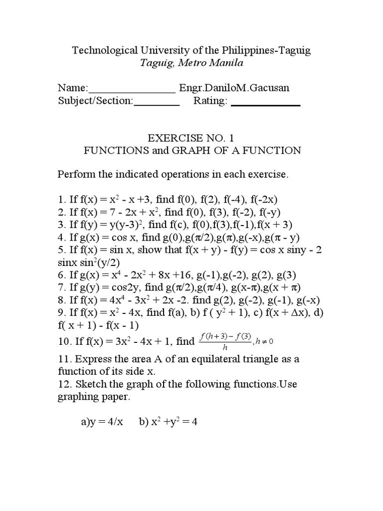 Exercise 1 Functions And Graph Of A Function Pdf 