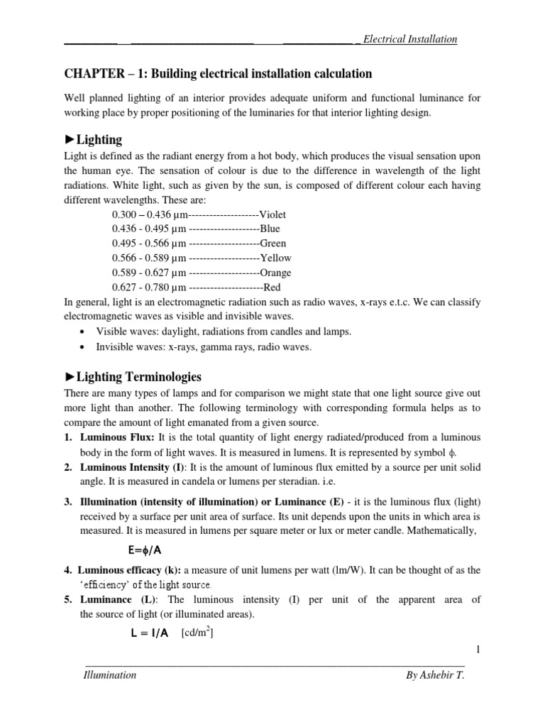 Lighting: CHAPTER - 1: Building Electrical Installation Calculation ...