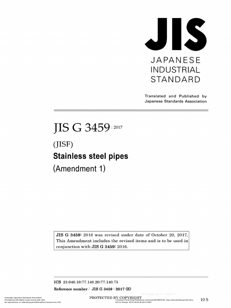 Jsa Jis G 3459 Amd 1 | PDF | Heat Treating | Applied And ...